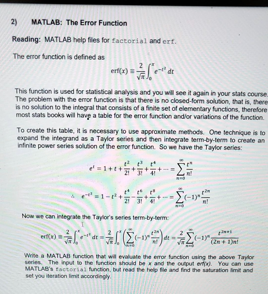 Video Solution Matlab The Error Function Matlab Provides Built In