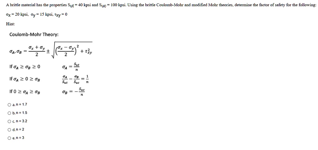 SOLVED: A brittle material has the properties Sut = 40 kpsi and Suc ...