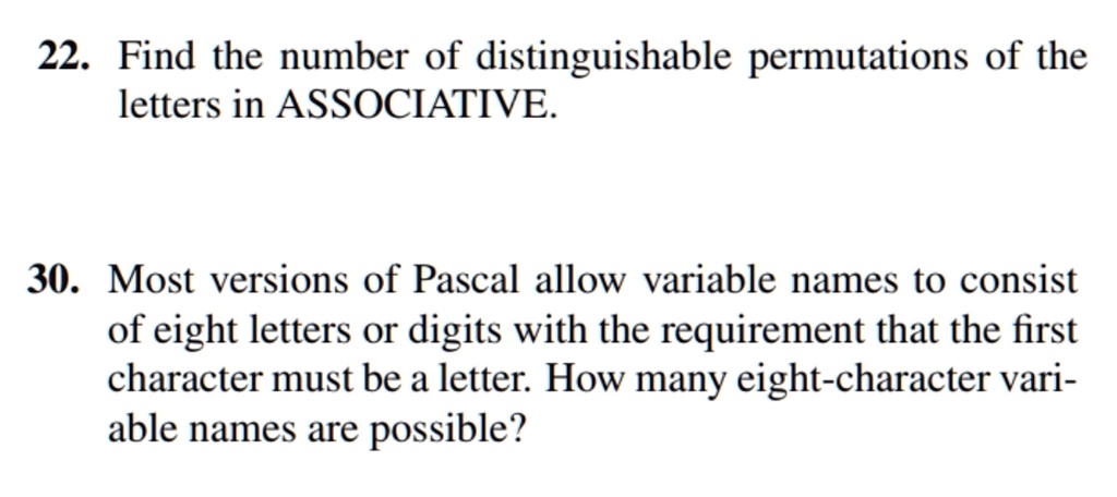 SOLVED: **Discrete Math** 22. Find the number of distinguishable ...