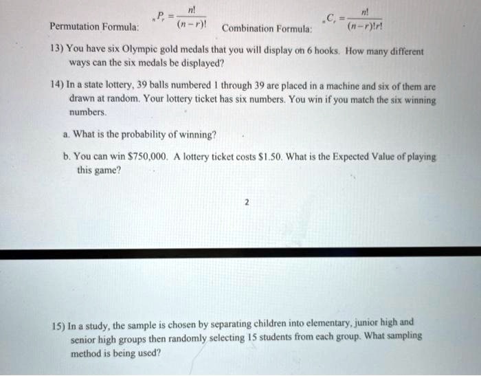 SOLVED: Permutation Formula Combinaticn Formula; 13) You have six Olympie Rold medals that you ...