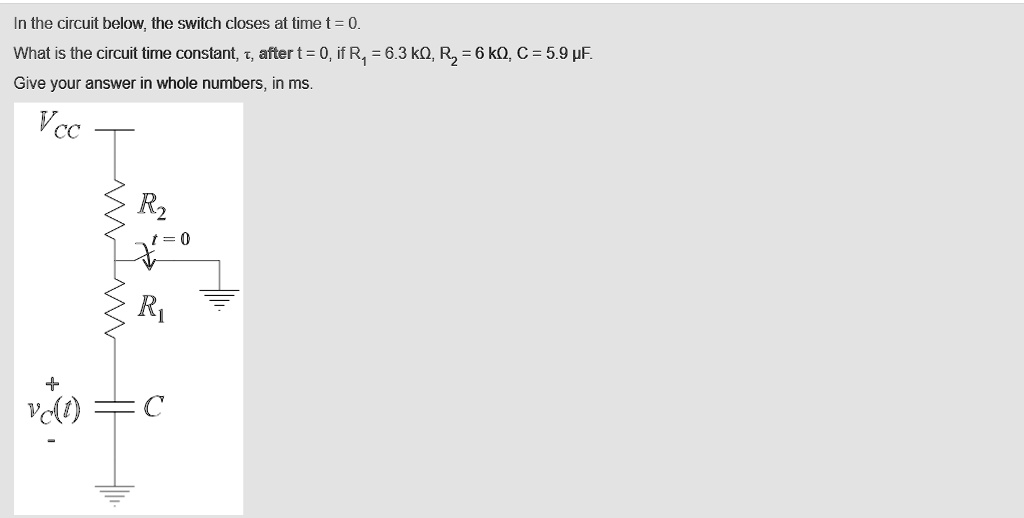 In the circuit below, the switch closes at time t=0. What is the circuit time constant, Ï ...