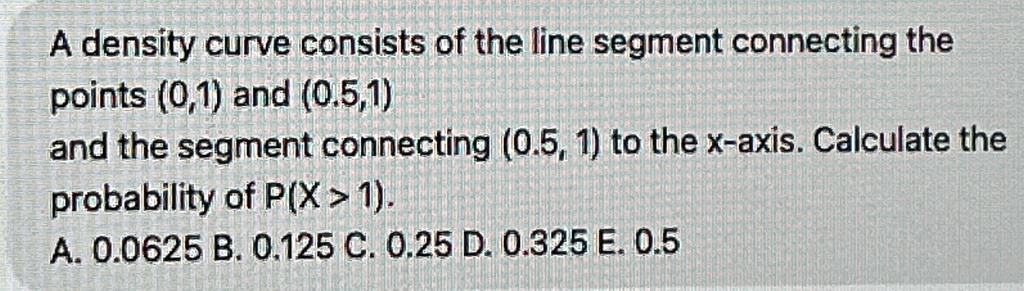 a density curve consists of the line segment connecting the points 01 and 051 and the segment ...