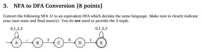 SOLVED: NFA to DFA Conversion [8 points] Convert the following NFA M to ...