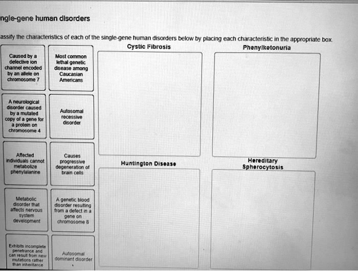 SOLVED: Single-gene human disorders Classify the characteristics of ...