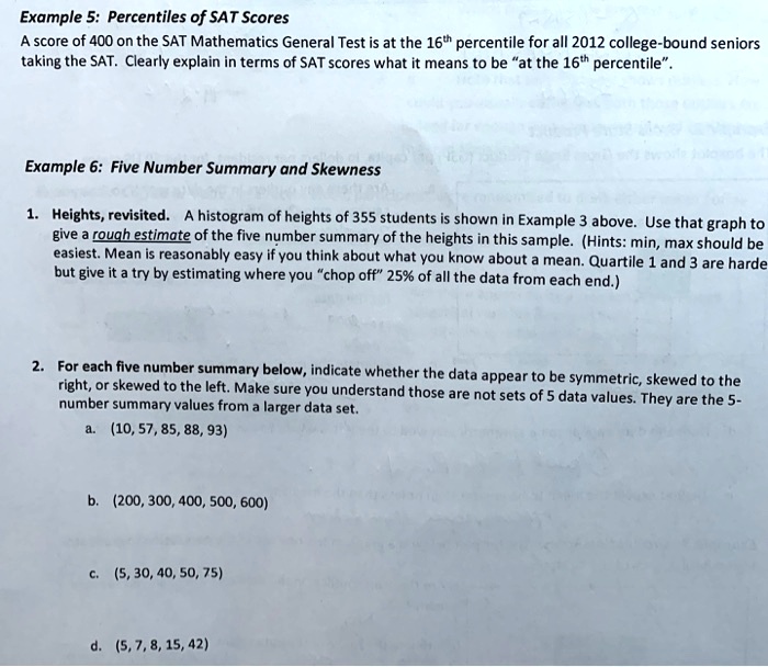 example 5 percentiles of sat scores a score of 400 on the sat ...