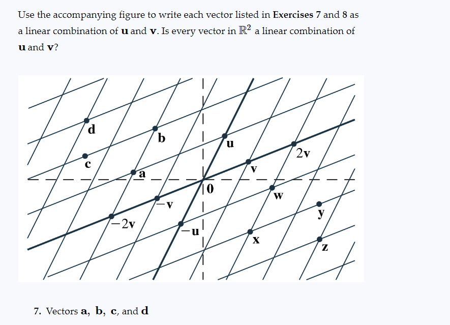 Use the accompanying figure to write each vector listed in Exercises 7 and 8 as a linear ...
