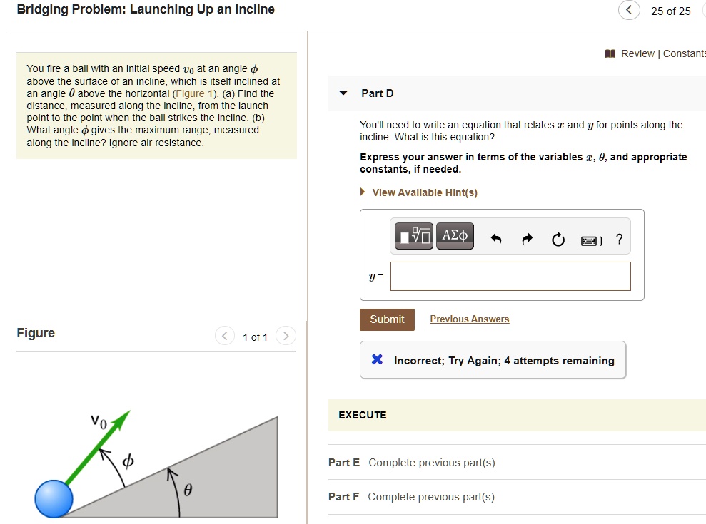 SOLVED: You fire a ball with an initial speed v0 at an angle Ï• above the surface of an incline ...