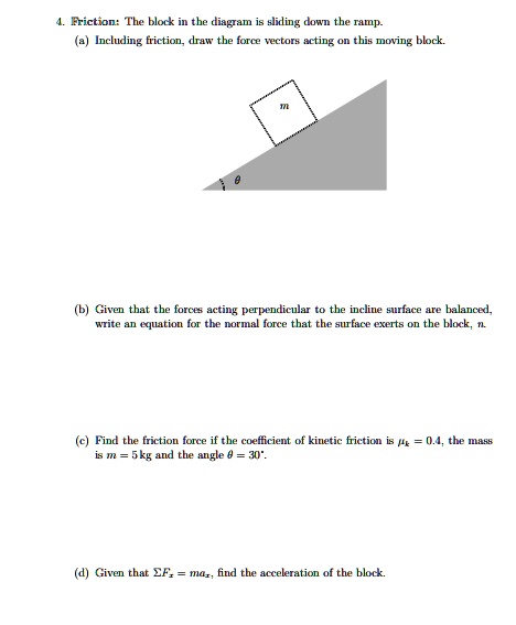 4 friction the block in the diagram is sliding down the ramp a including friction draw the force ...