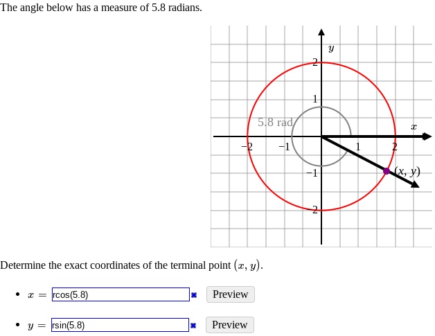SOLVED: The angle below has a measure of 5.8 radians. Determine the ...