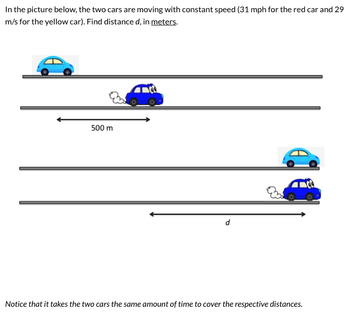 SOLVED: In the picture below; the two cars are moving with constant ...