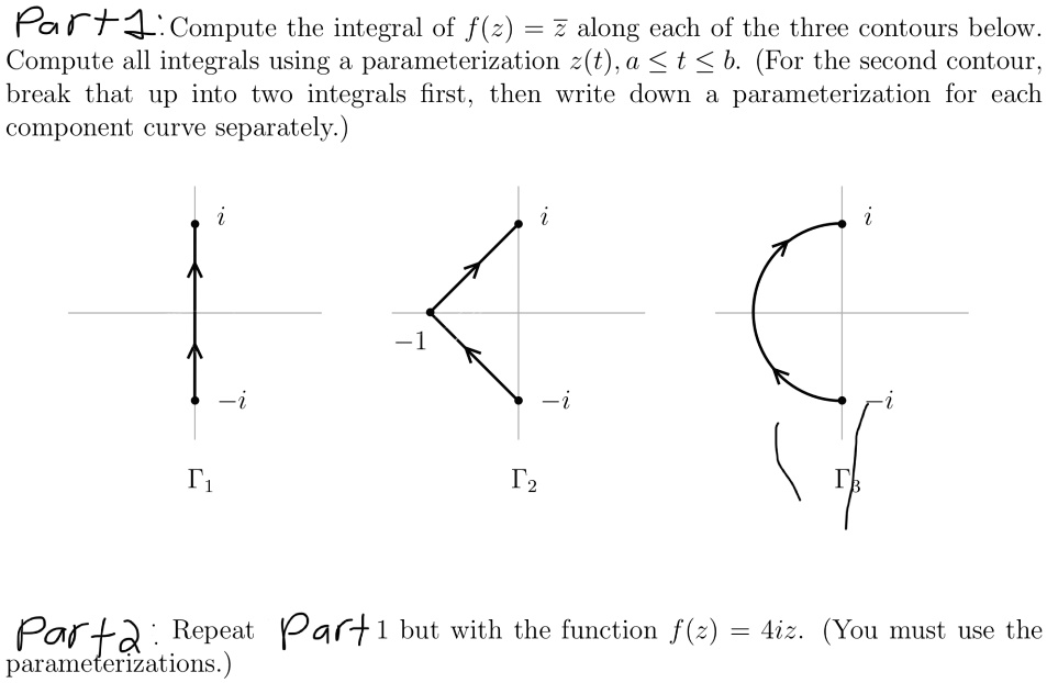 SOLVED:Part::Compute the integral of f(e) = = along each of the three ...