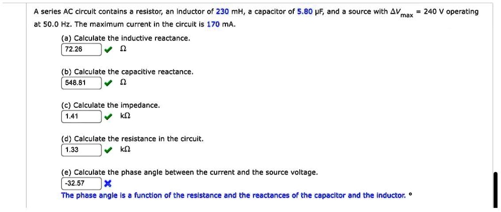 SOLVED: A series AC circuit contains a resistor, an inductor of 230 mH ...