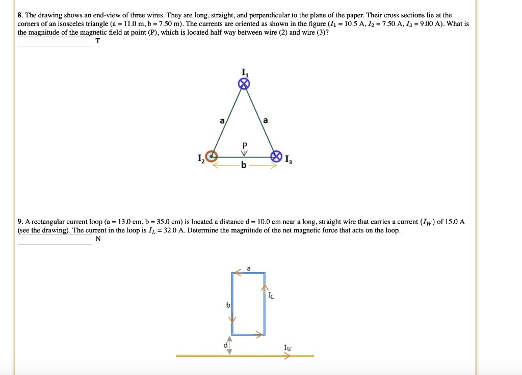the drawing shows an end view ol three wires they are long straight and ...