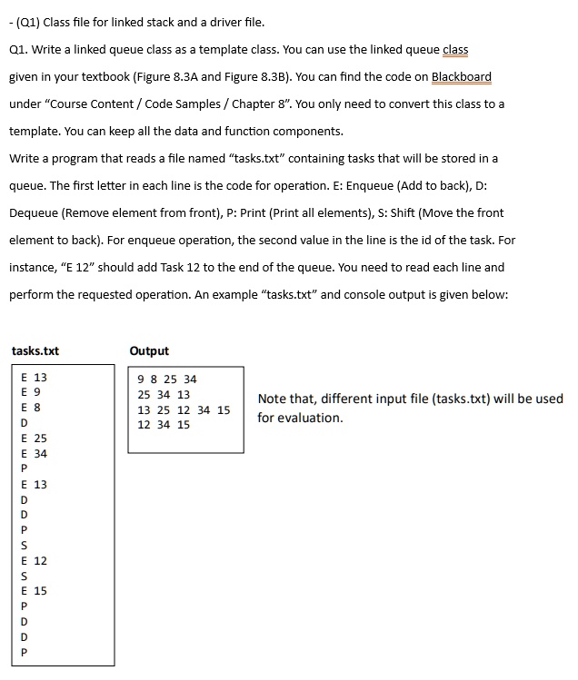 Solved Q1 Class File For Linked Stack And A Driver File Q1 Write A Linked Queue Class As A