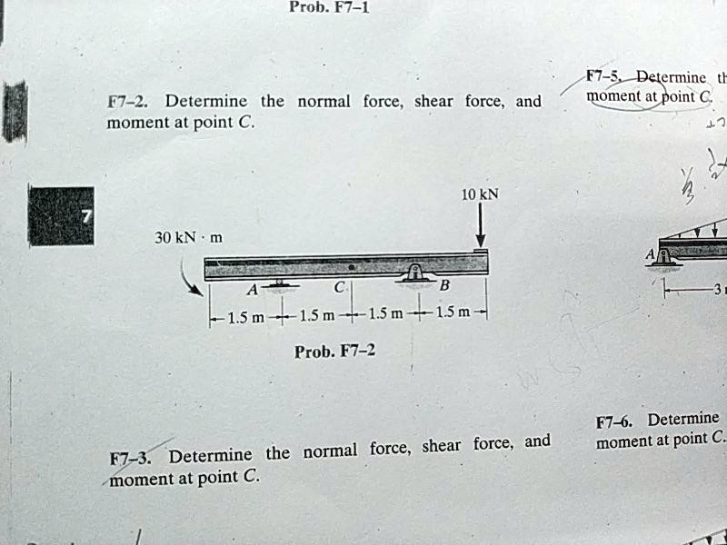 SOLVED: Determine the normal force, shear force, and moment at point C ... SOLVED: Determine the normal force, shear force, and moment at point C ...