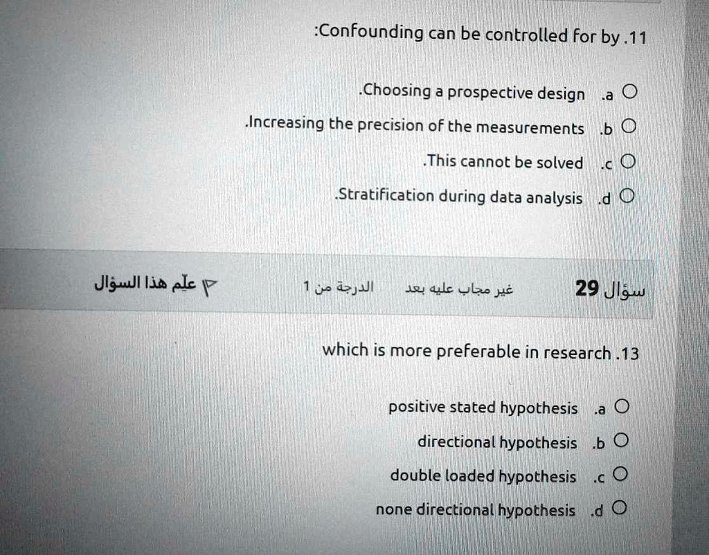 SOLVED: Confounding can be controlled for by: - Choosing a prospective ...