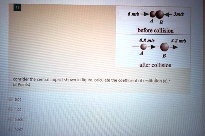 13 6 m/s 3m/s A B before collision 0.8 m/s A B after collision consider ...