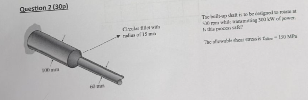 SOLVED: Question 2 (30p) The built-up shaft is to be designed to rotate ...