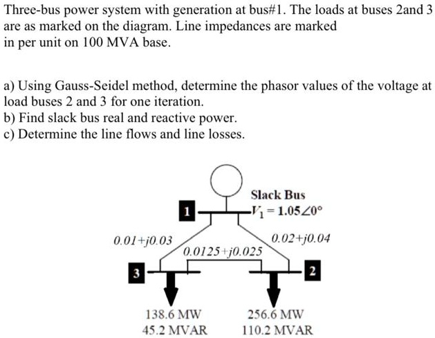 SOLVED: Three-bus power system with generation at bus #1. The loads at buses 2 and 3 are as ...