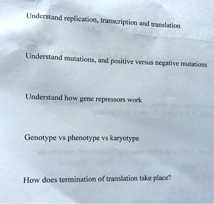 SOLVED: Understand replication; transcription and translation ...