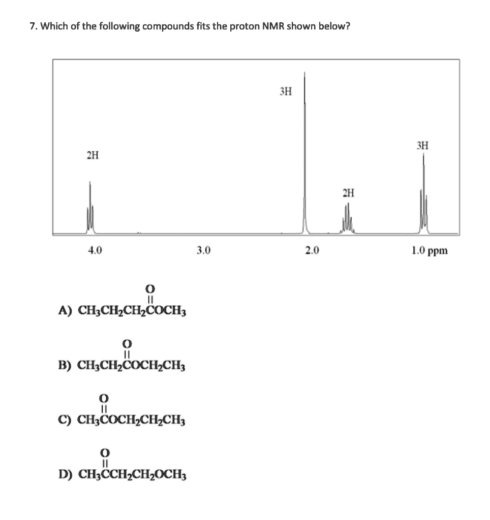 SOLVED: 7. Which of the following compounds fits the proton NMR shown below? SH SH ZH 2H 40 3.0 ...
