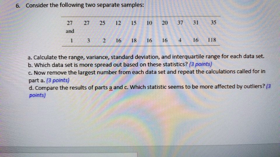 consider the following two separate samples 27 andi ho h2c 16 8 ...
