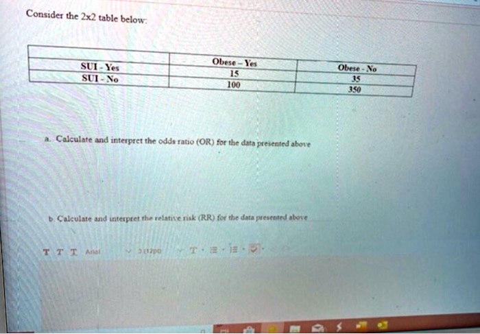 Consider the 2x2 table below: SUI - Yes SUI - No Obese - Yes Obese - No ...