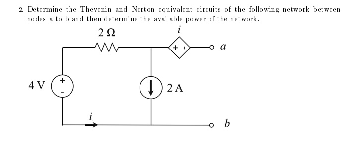 SOLVED: Determine the Thevenin and Norton equivalent circuits of the following network between ...