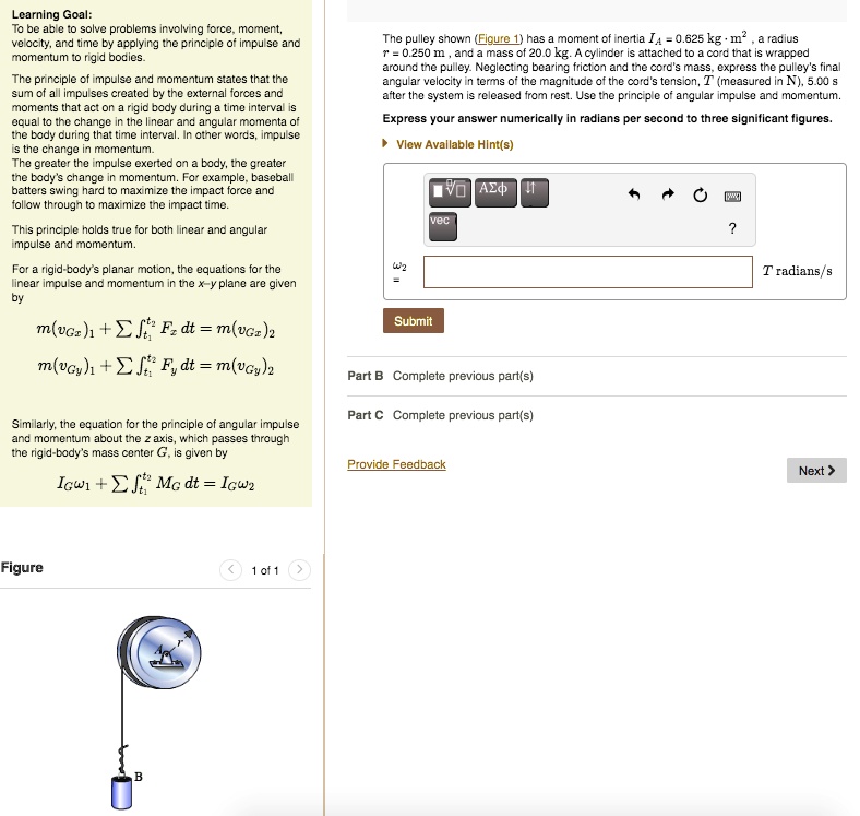 the pulley shown figure 1 has a moment of inertia ia 0625 text kg cdot ...