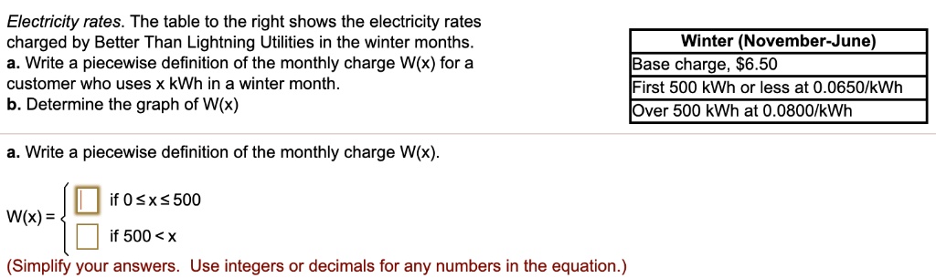 electricity rates the table to the right shows the electricity rates ...