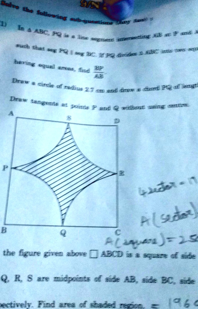 SOLVED: 'in the figure given above quadrilateral ABCD is a square of side 50 points P Q R S are ...