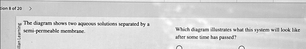 SOLVED: Question 8 of 20 The diagram shows two aqueous solutions separated by a semi-permeable ...