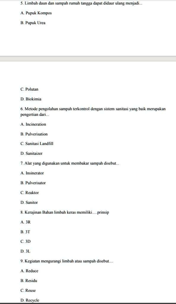 SOLVED: Tolong dijawab dengan benar! Limbah daun dan sampah nmah tangga ... SOLVED: Tolong dijawab dengan benar! Limbah daun dan sampah nmah tangga ...