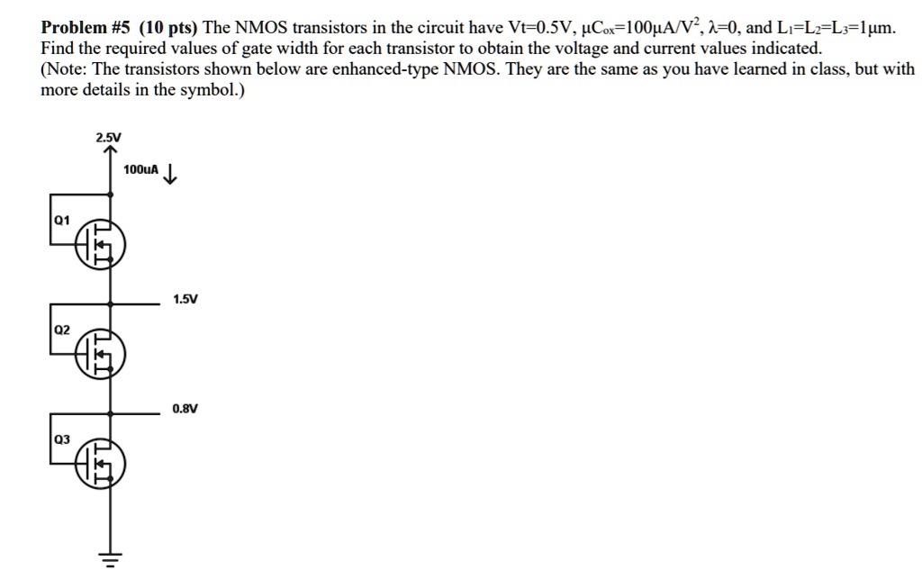 Problem #5 (10 pts) The NMOS transistors in the circuit have Vt=0.5V, μ ...