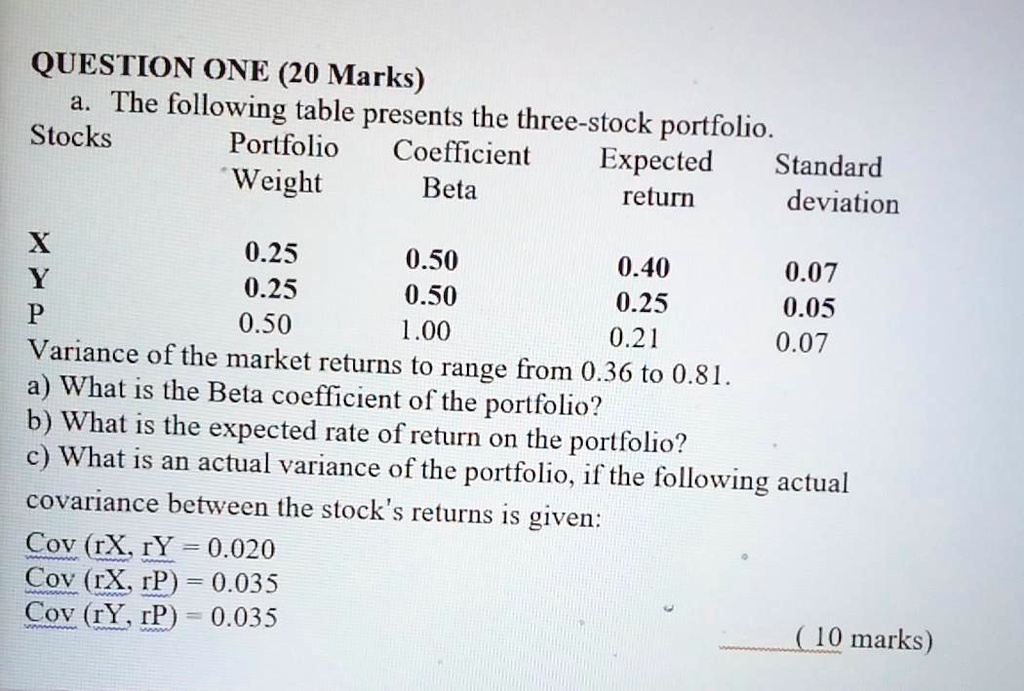 question one 20 marks 4 the following table presents the three stock ...