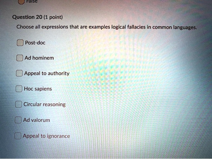 SOLVED: relse Question 20 (1 point) Choose all expressions that are ...