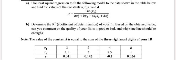 SOLVED: Use least square regression t0 fit the following model tO the ...