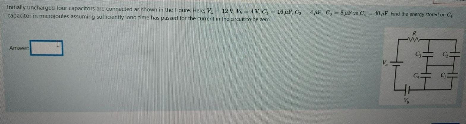 SOLVED: Initially uncharged four capacitors are connected as shown in the Figure. Here, Va=12 V ...