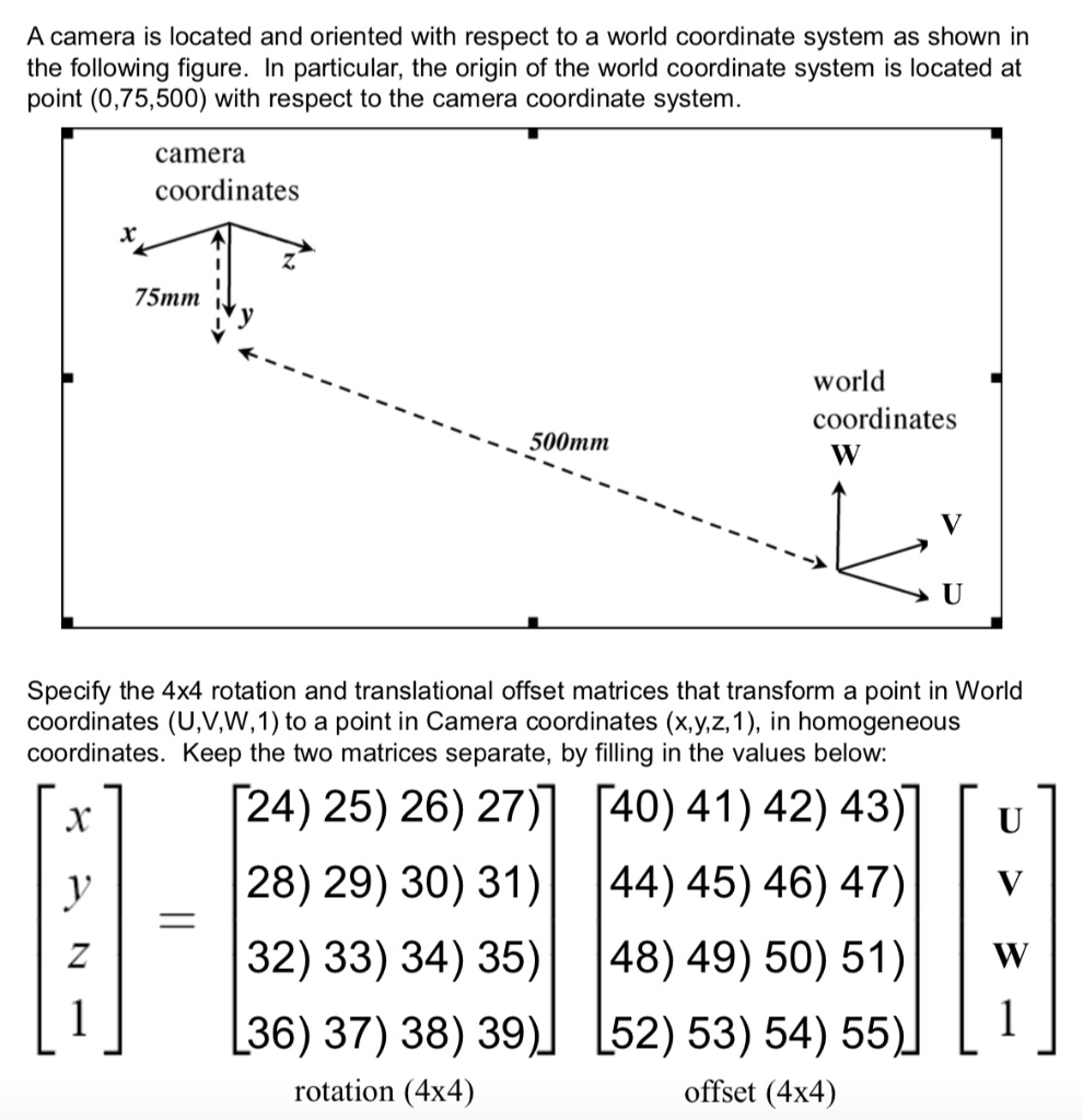A Camera Is Located And Oriented With Respect To A World Coordinate