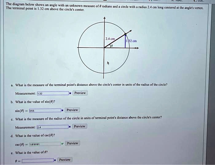 SOLVED: The terminal point is 1.32 cm above the circle's center. The ...