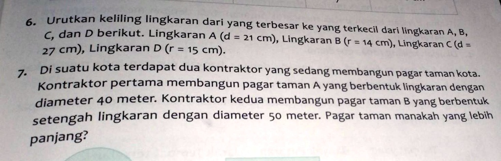 SOLVED: tolong dong yang bisa jawab bikin caranya? 6. Urutkan keliling ... SOLVED: tolong dong yang bisa jawab bikin caranya? 6. Urutkan keliling ...