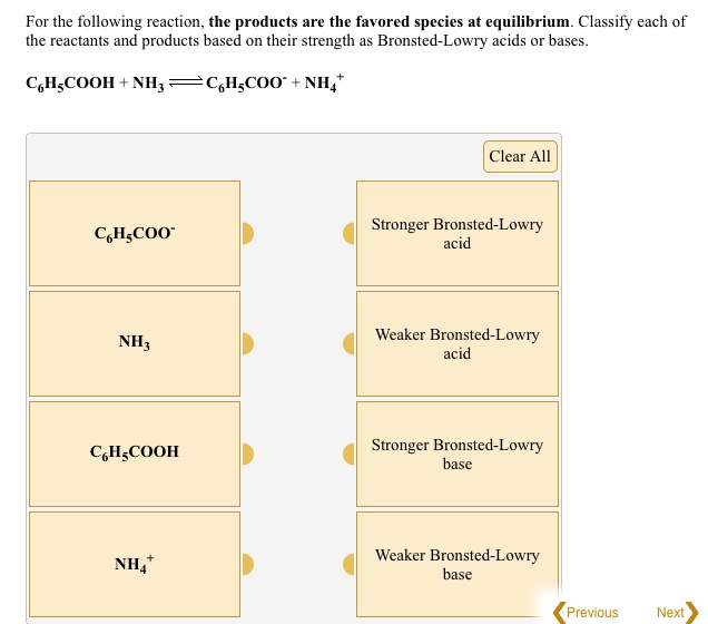 SOLVED: For the following reaction: the products are the favored species at equilibrium ...