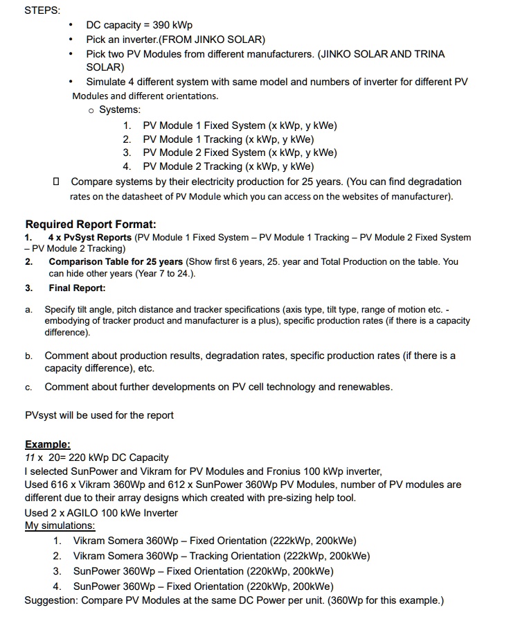 SOLVED: STEPS: DC capacity = 390 kWp. Pick an inverter (FROM JINKO ...