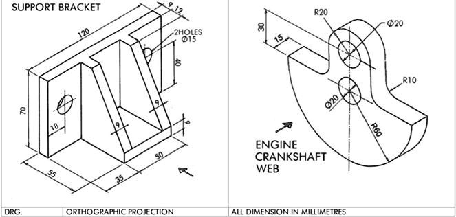 DRG. 70 SUPPORT BRACKET 55 18 120 9 35 50 9 ORTHOGRAPHIC PROJECTION 9. ...