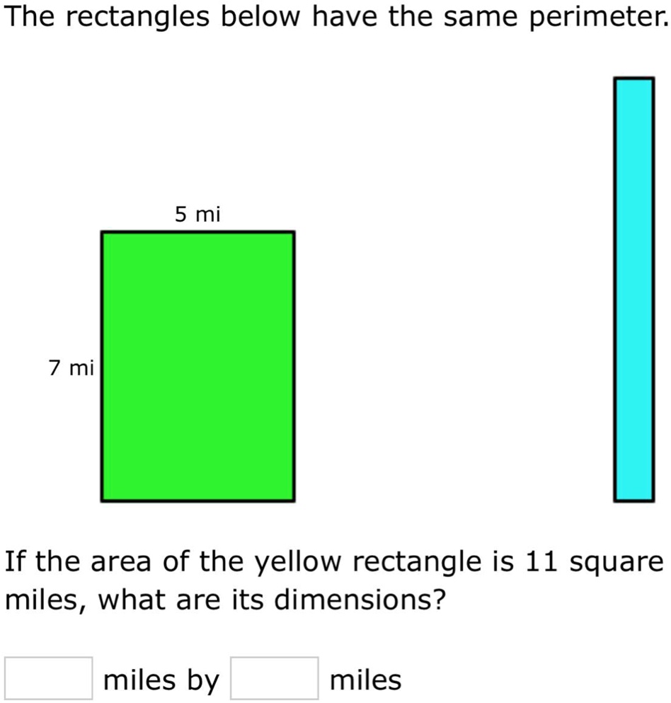 The rectangles below have the same perimeter. 7 mi 5 mi If the area of ...