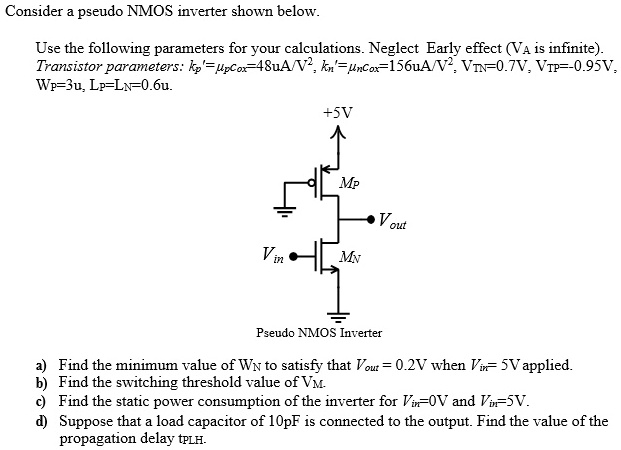 SOLVED: Consider a pseudo NMOS inverter shown below. Use the following ...