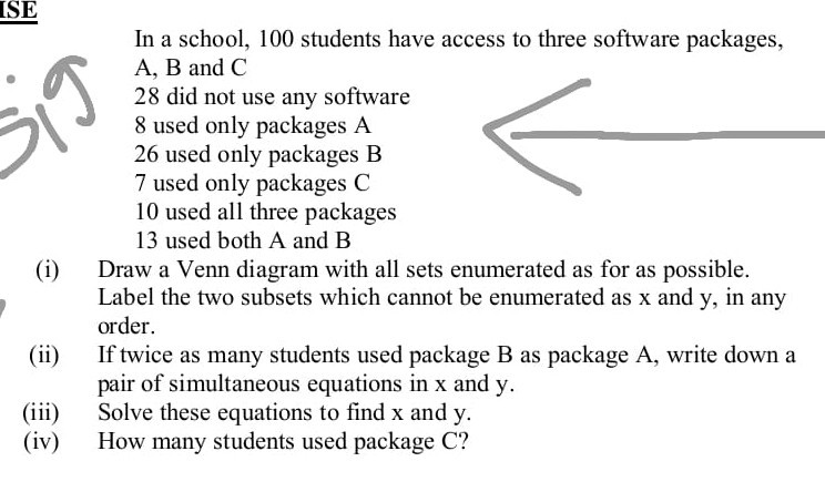 SOLVED: ISE In a school, 100 students have access to three software ...