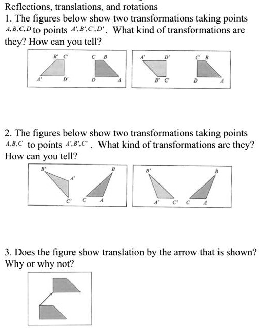 SOLVED: Reflections, translations, and rotations 1. The figures below ...