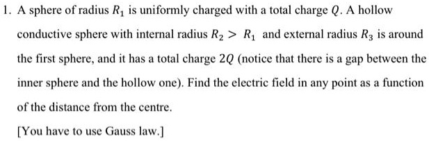 SOLVED: A sphere of radius R1 is uniformly charged with a total charge ...