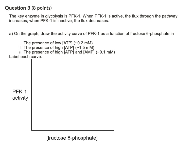 SOLVED: Question 3 (8 points) The key enzyme in glycolysis is PFK-1 ...